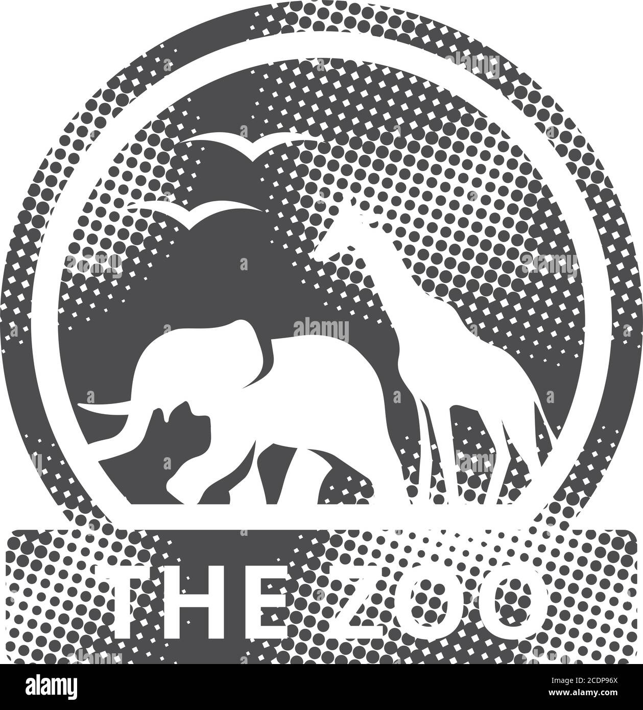 Zoo gate icon in halftone style. Black and white monochrome vector ...