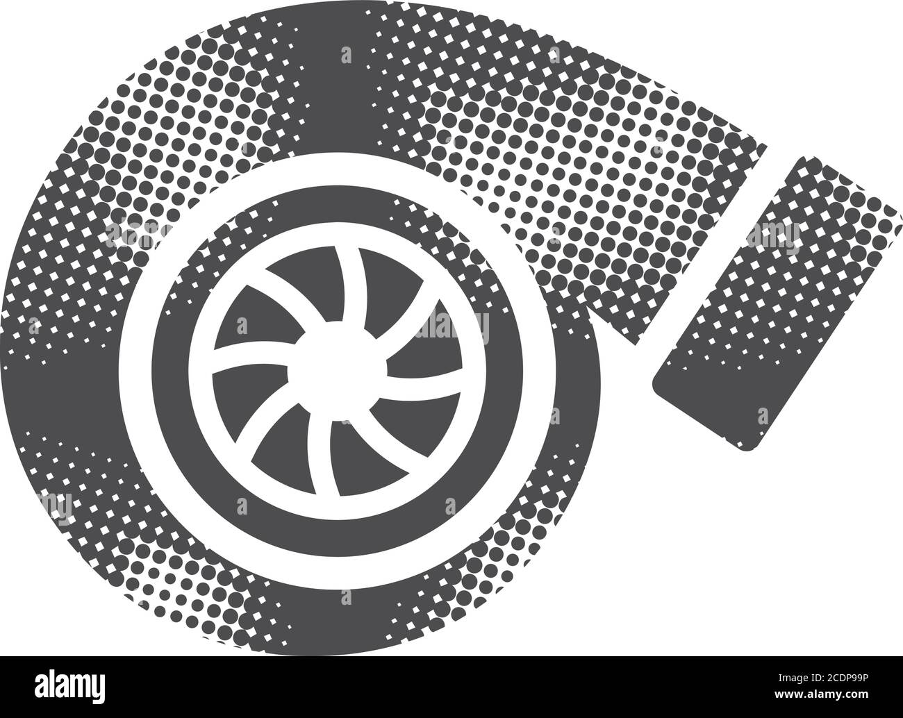 Turbo charger icon in halftone style. Black and white monochrome vector ...