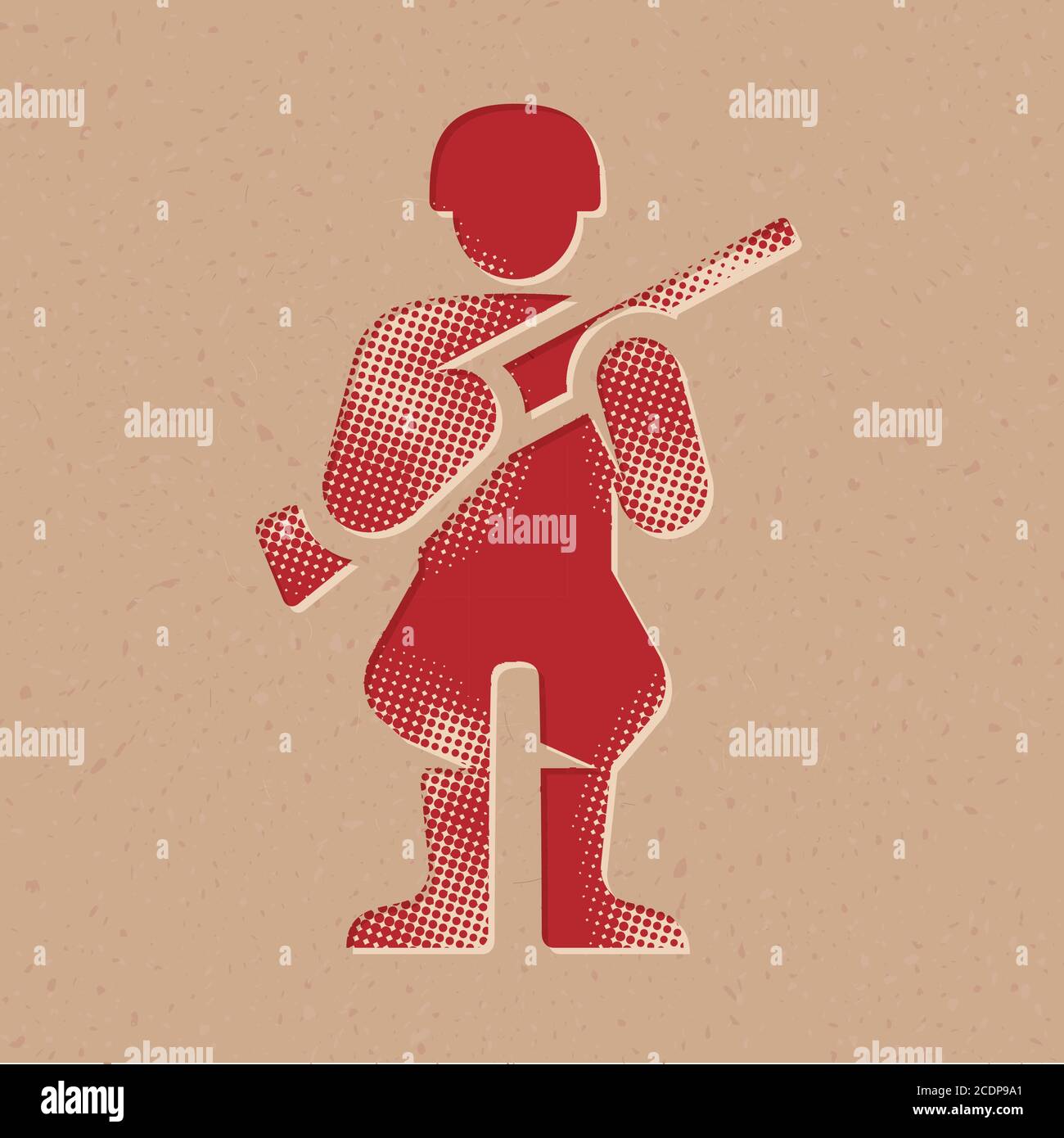 World War army icon in halftone style. Grunge background vector ...