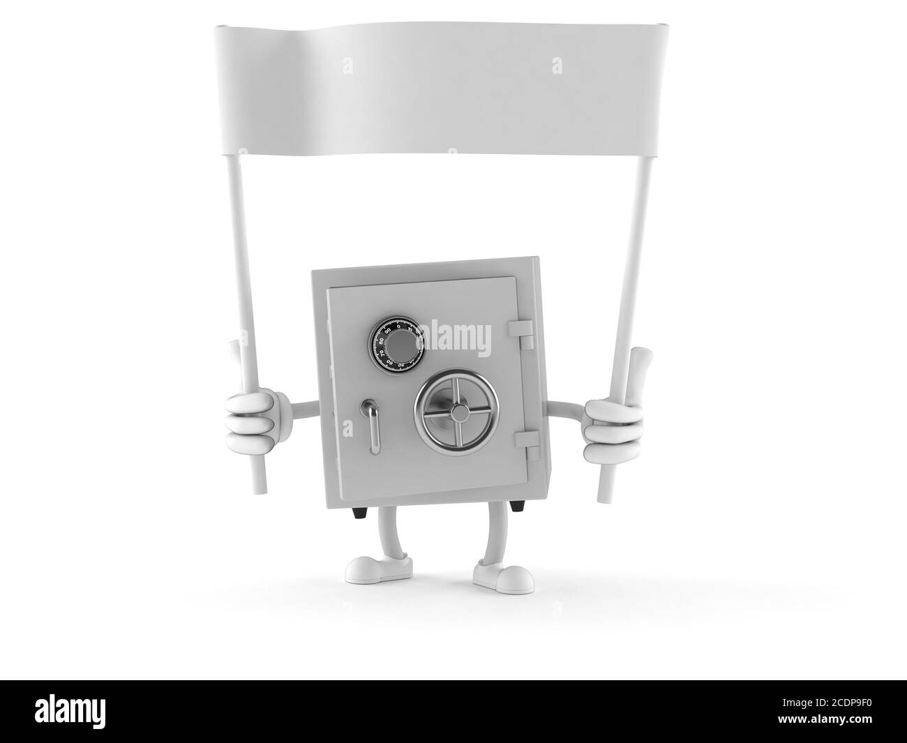 Safe character holding blank banner isolated on white background Stock ...