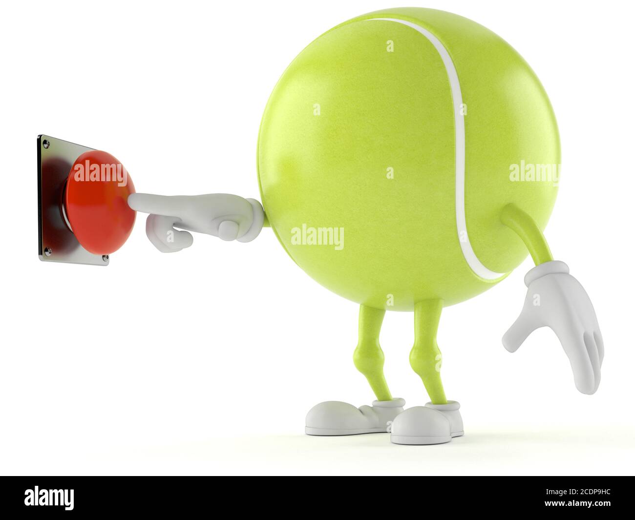 Tennis ball character pushing button isolated on white background Stock ...