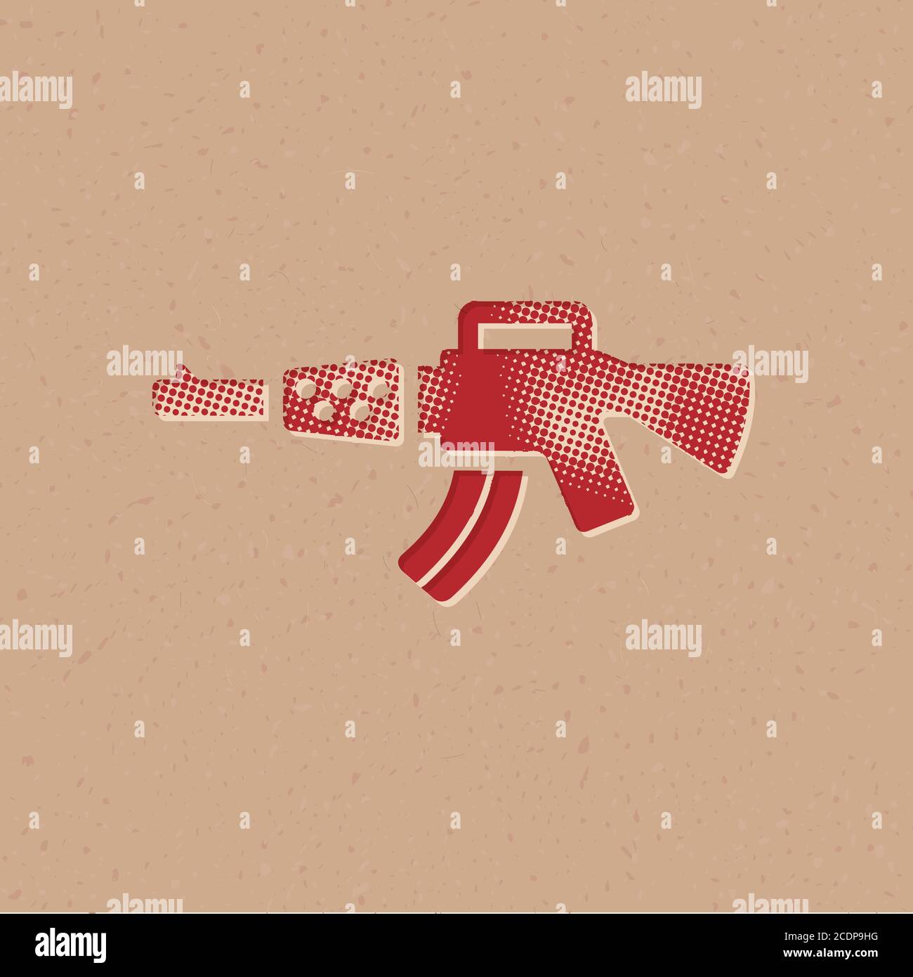 Assault riffle icon in halftone style. Grunge background vector ...