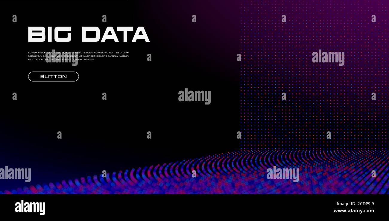 Big Data stream with Depth of Field Effect DoF. Vivid big data particles with bokeh effect and ...