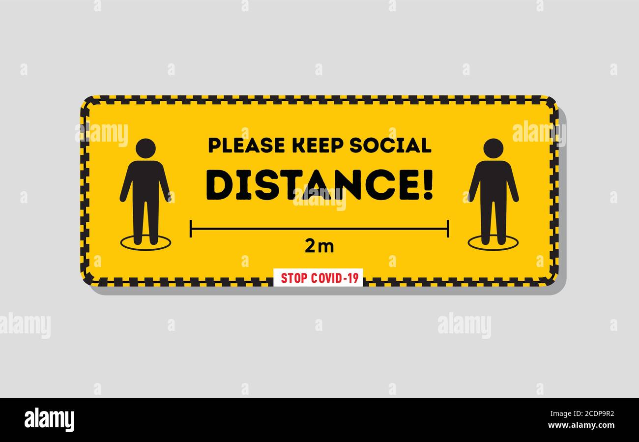 Warning banner Please keep social distance. Coronovirus protective ...