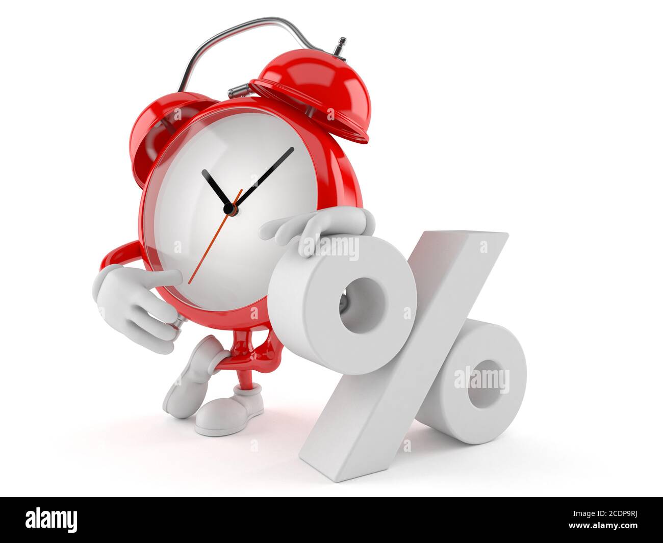 Alarm clock character with percent symbol isolated on white background ...