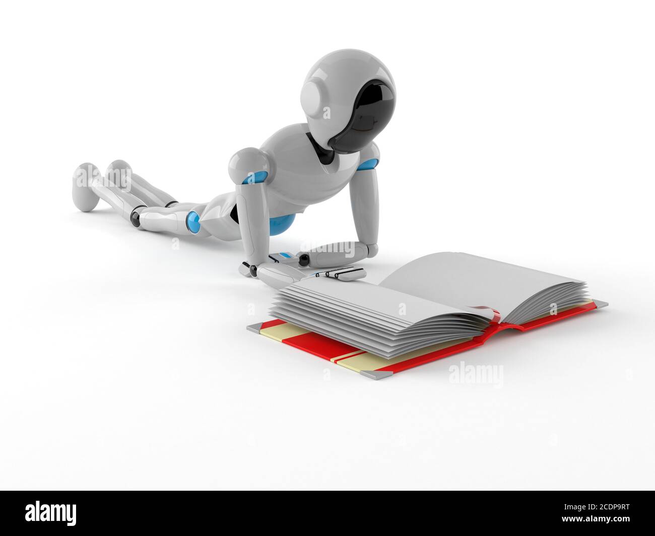 Android reading a book on white background Stock Photo - Alamy