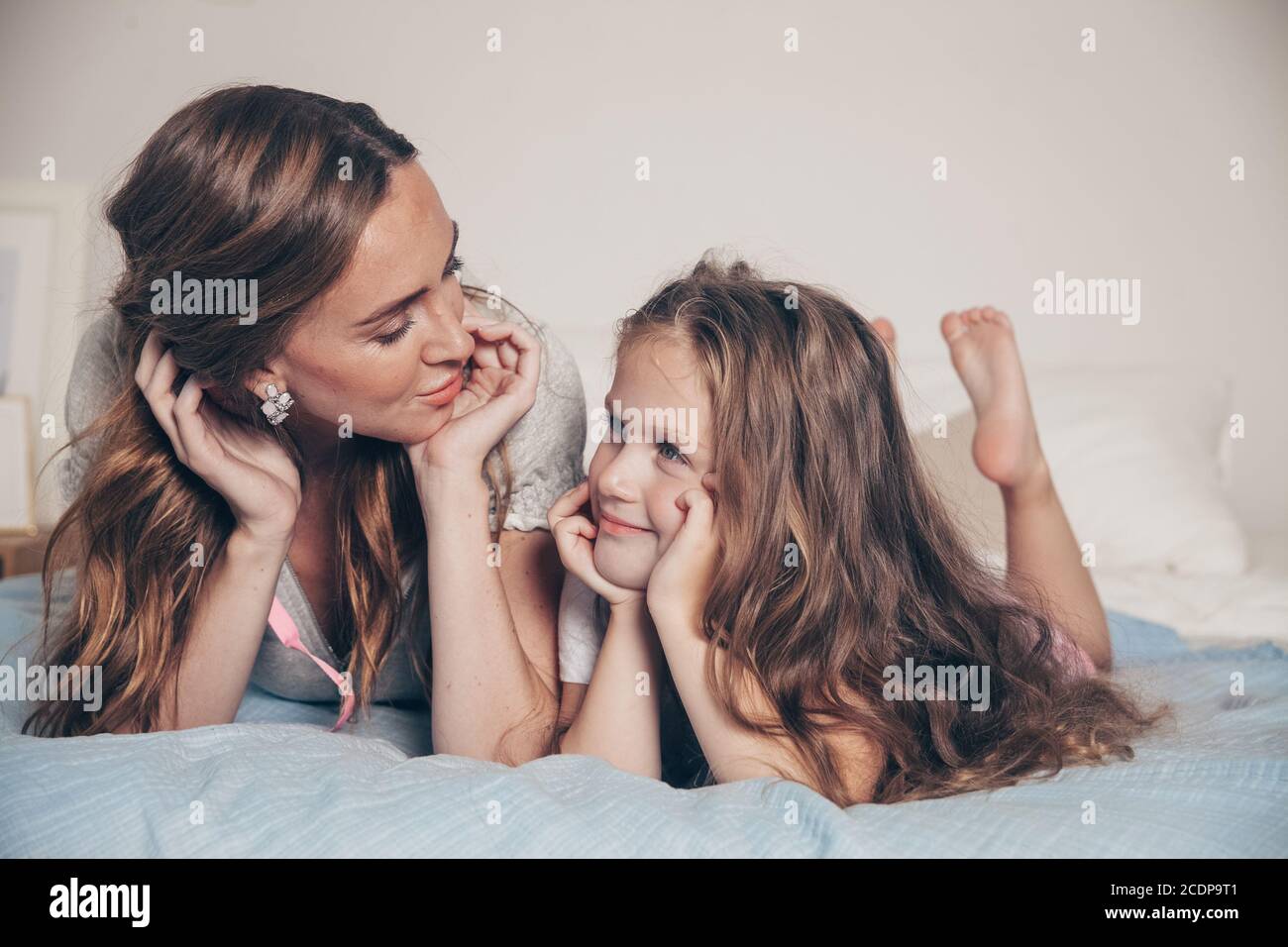 Close up portrait of happy loving family lying relaxing enjoying in ...