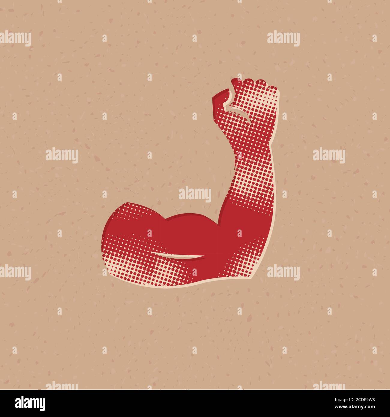 Flexed hand muscle in halftone style. Grunge background vector ...