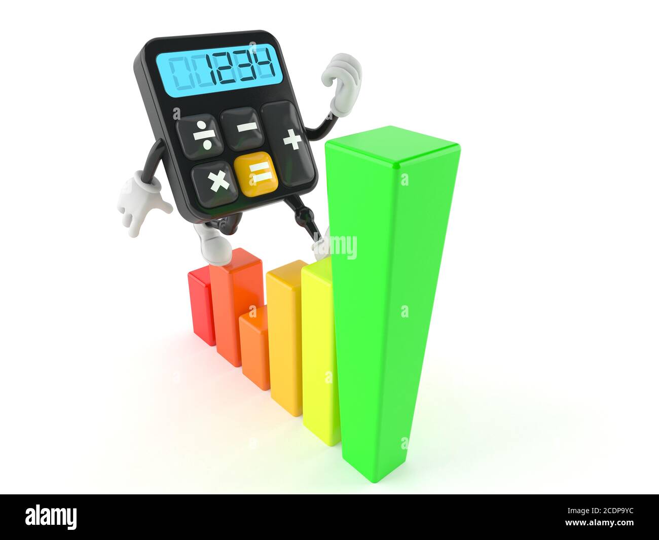 Calculator character with chart isolated on white background Stock ...