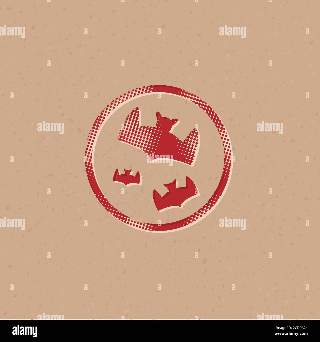 Bats and moon icon in halftone style. Grunge background vector ...