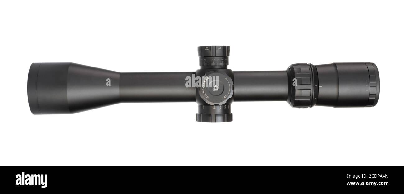 High powered rifle scope that is black isolated on white Stock Photo ...
