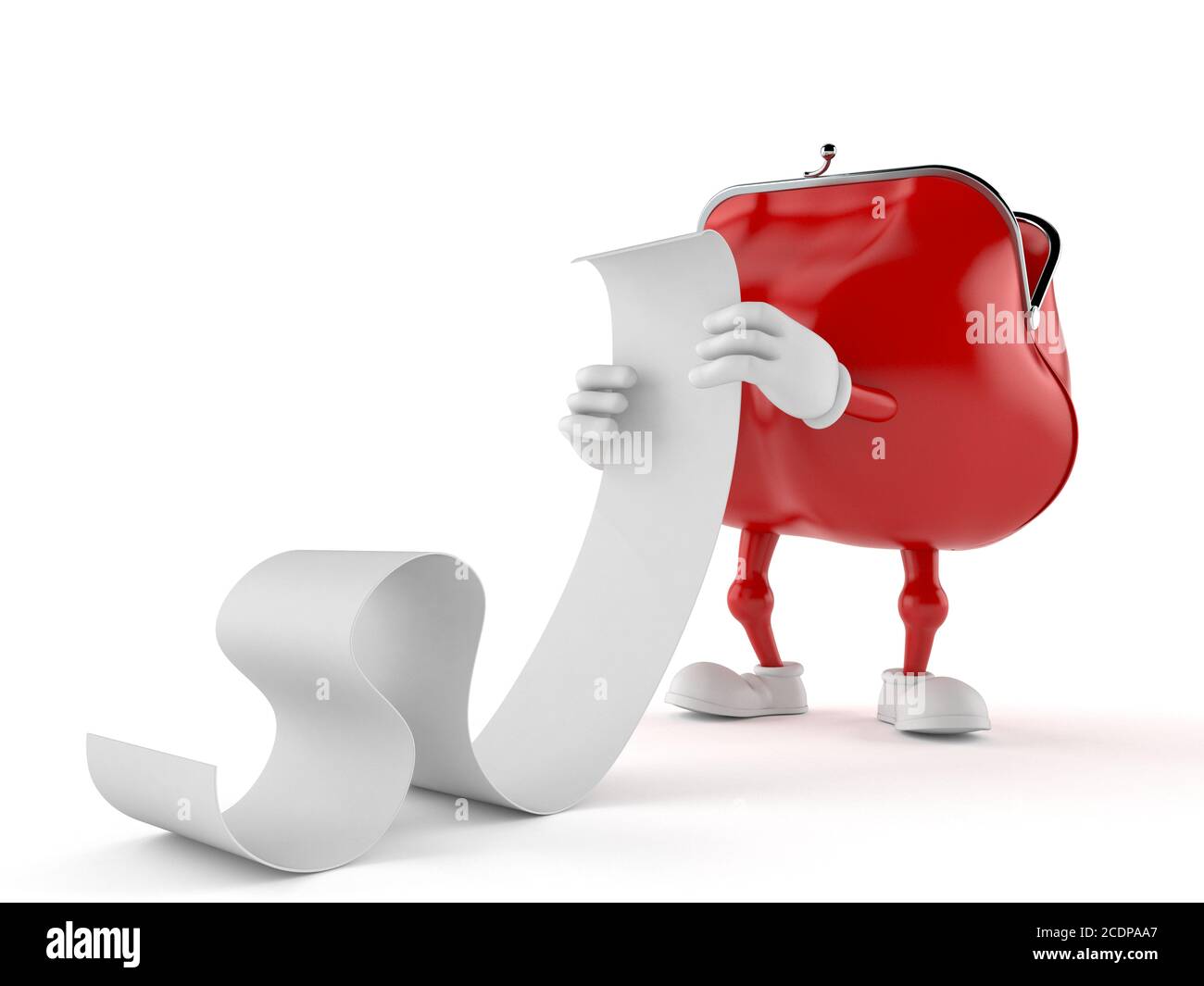 Purse character reading list on white background Stock Photo - Alamy