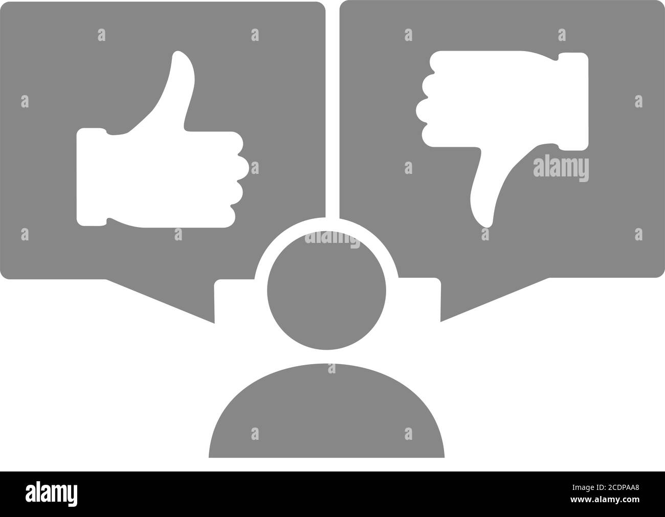 Human with like and dislike in speech bubbles gray icon. Thumb up and ...