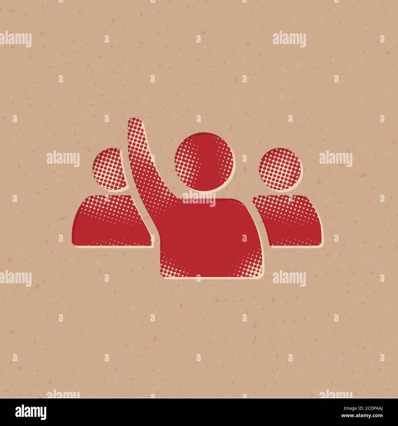People raise hand icon in halftone style. Grunge background vector ...
