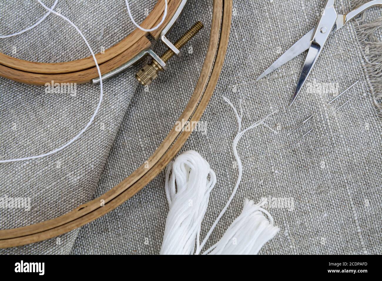 Set for embroidery, garment needle, thread, scissors and embroidery ...