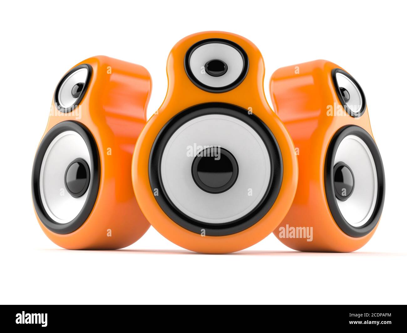 Orange audio speakers isolated on white background Stock Photo - Alamy