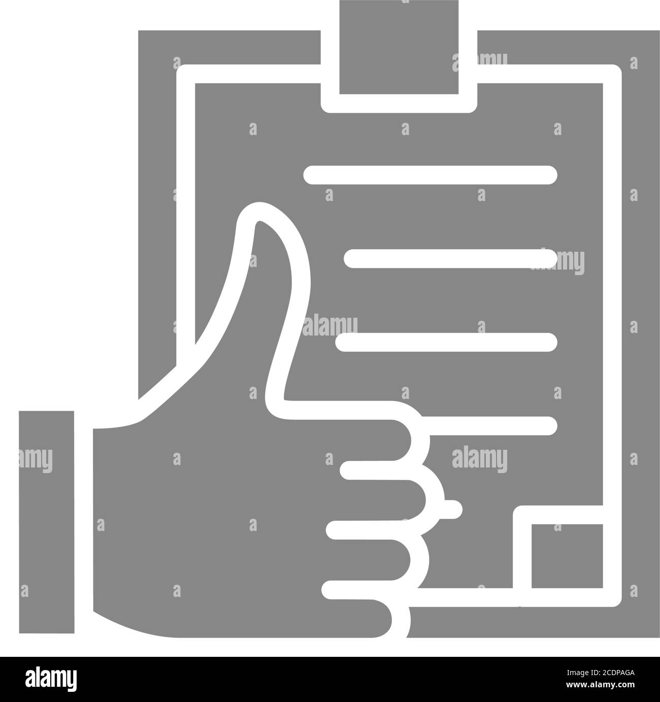 Clipboard with thumb up gray icon. Approved test, user questionnaire ...
