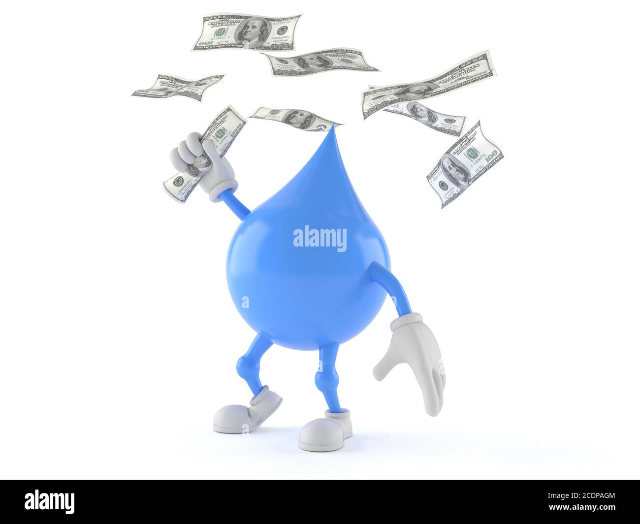 Water drop character with money isolated on white background Stock ...