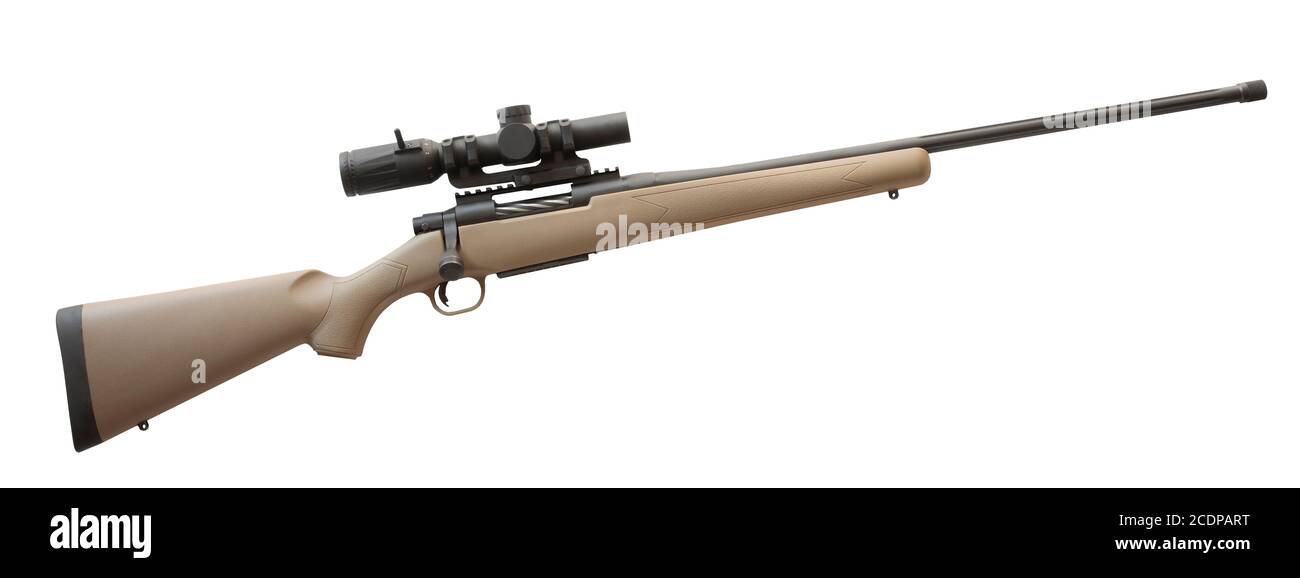 Bolt action rifle with a beige stock isolated on white Stock Photo - Alamy