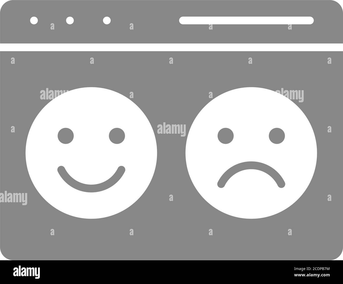 Voting on webpage with happy and sad faces grey icon. Website with ...