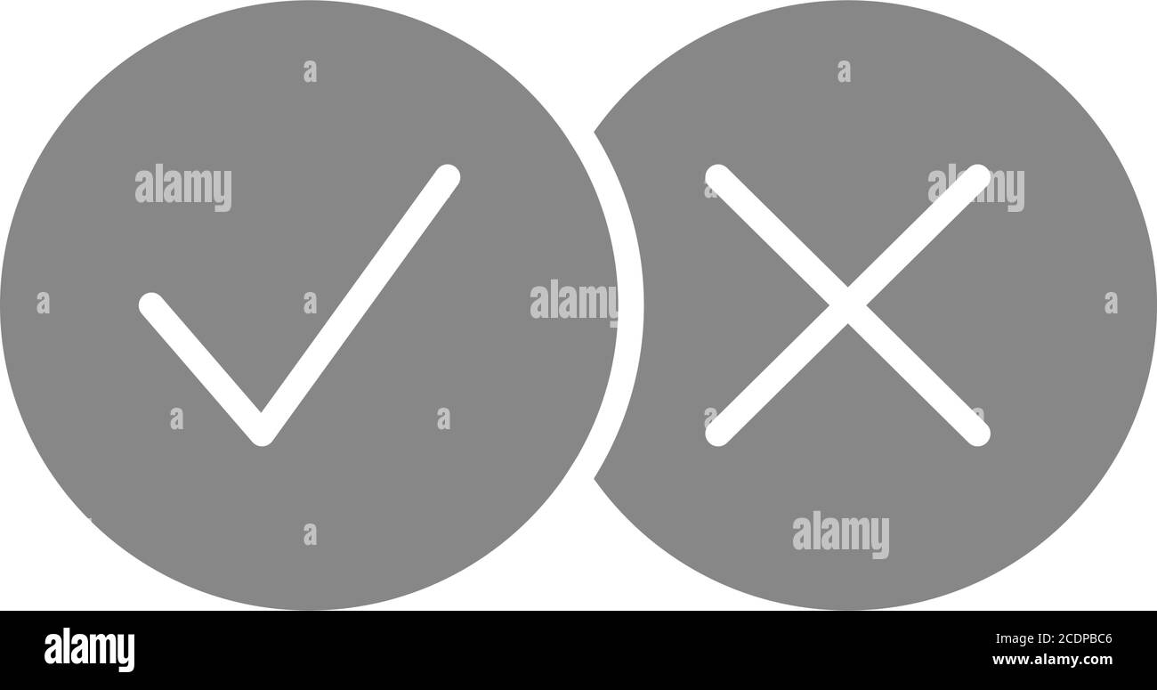Correct and incorrect checkmarks grey icon. Right and wrong tick sign ...
