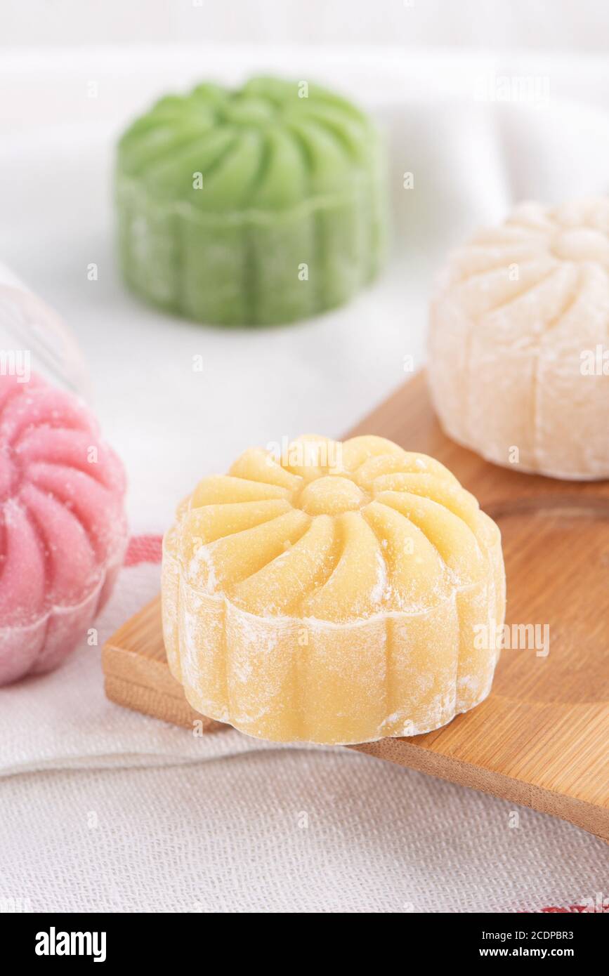 Colorful snow skin moon cake, sweet snowy mooncake, traditional savory ...