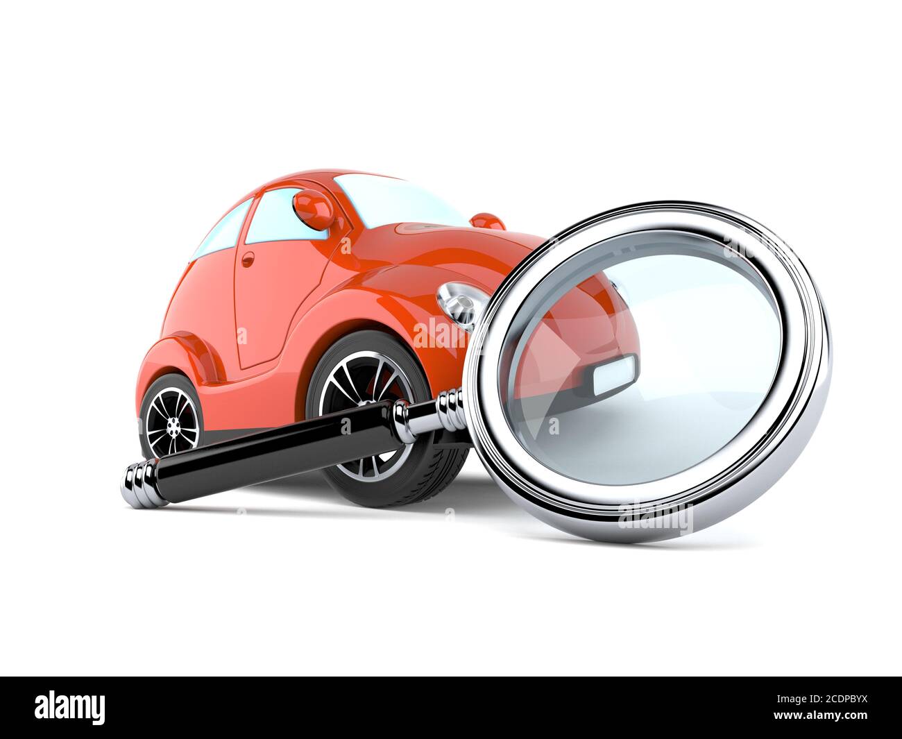 Car with magnifying glass isolated on white background Stock Photo - Alamy