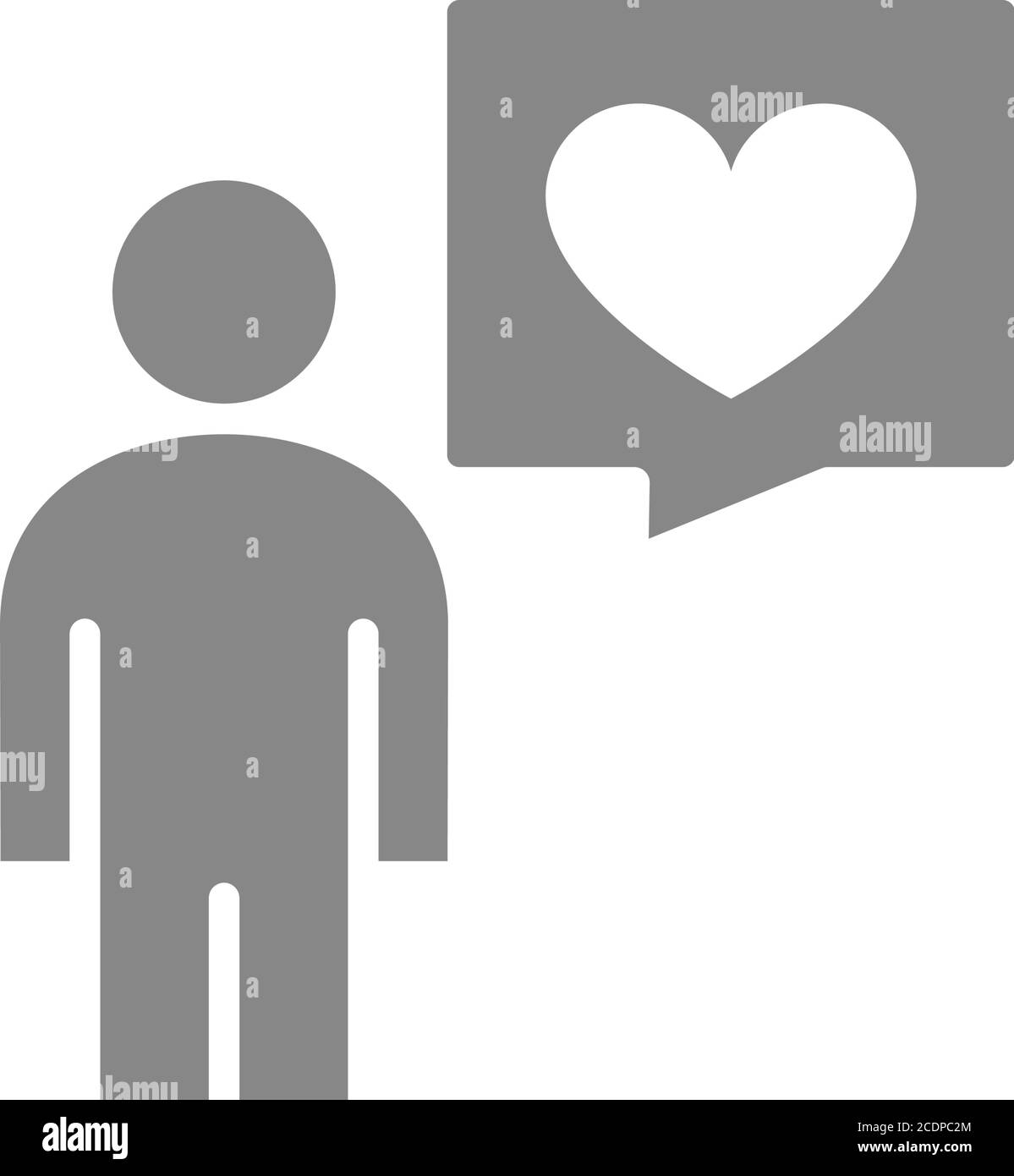Talk and think about love grey icon. Speech bubble with heart symbol ...