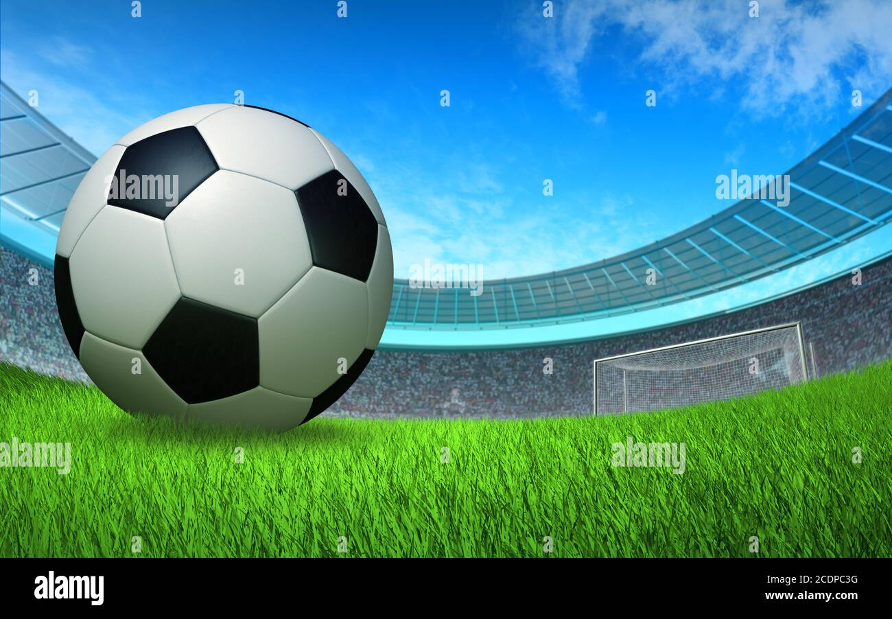 Ball close-up on the lawn of a football stadium. Sports soccer ...