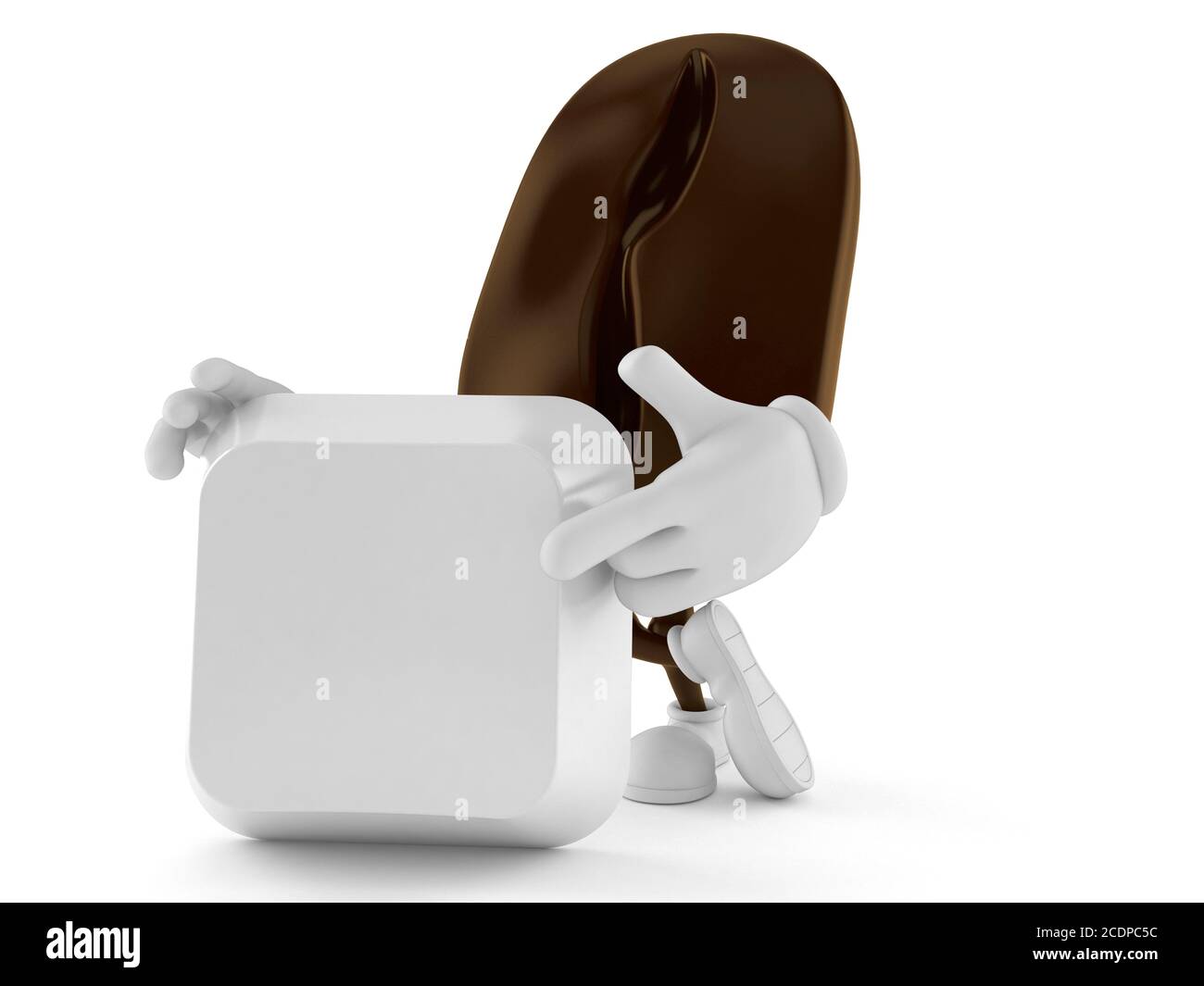 Coffee bean character with blank keyboard key isolated on white ...