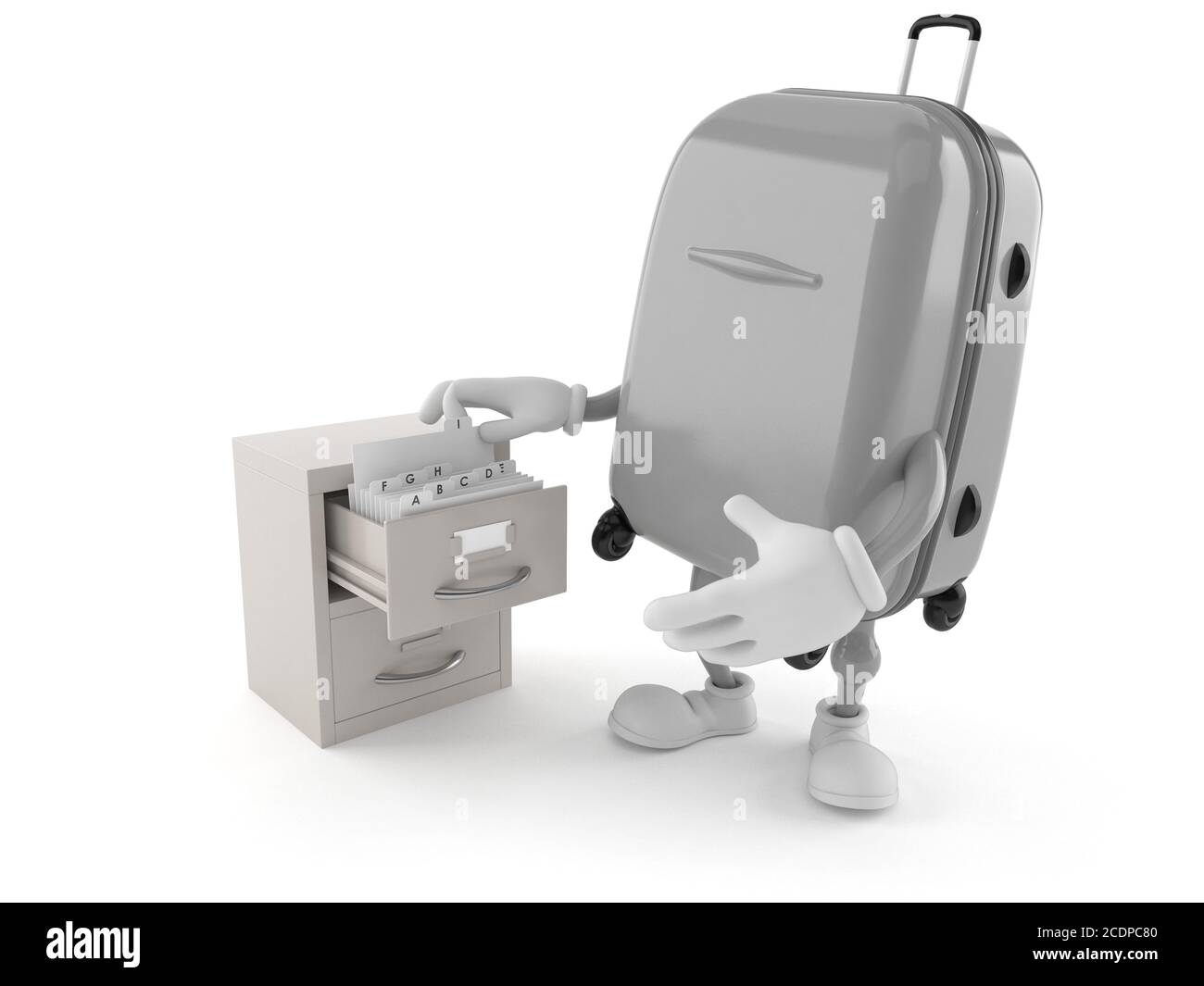 Suitcase character with archive isolated on white background Stock ...