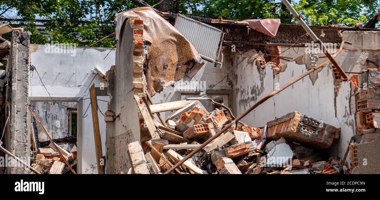 Panorama of a demolition house demolition construction industry Stock ...