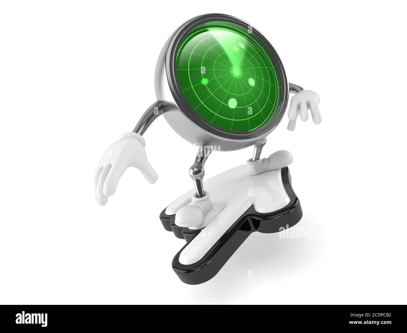 Radar character surfing on cursor isolated on white background Stock ...