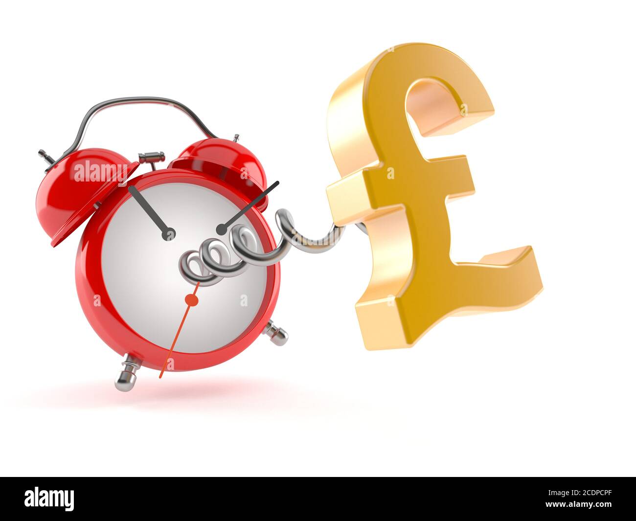 Alarm clock with pound currency symbol isolated on white background ...