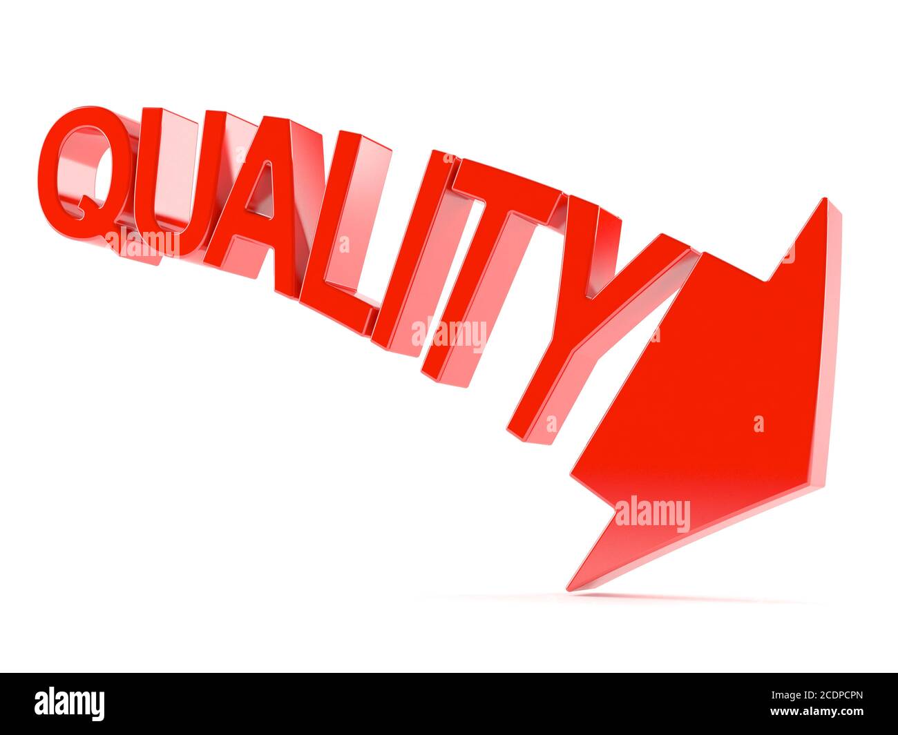 Red arrow with quality text concept isolated on white background Stock ...