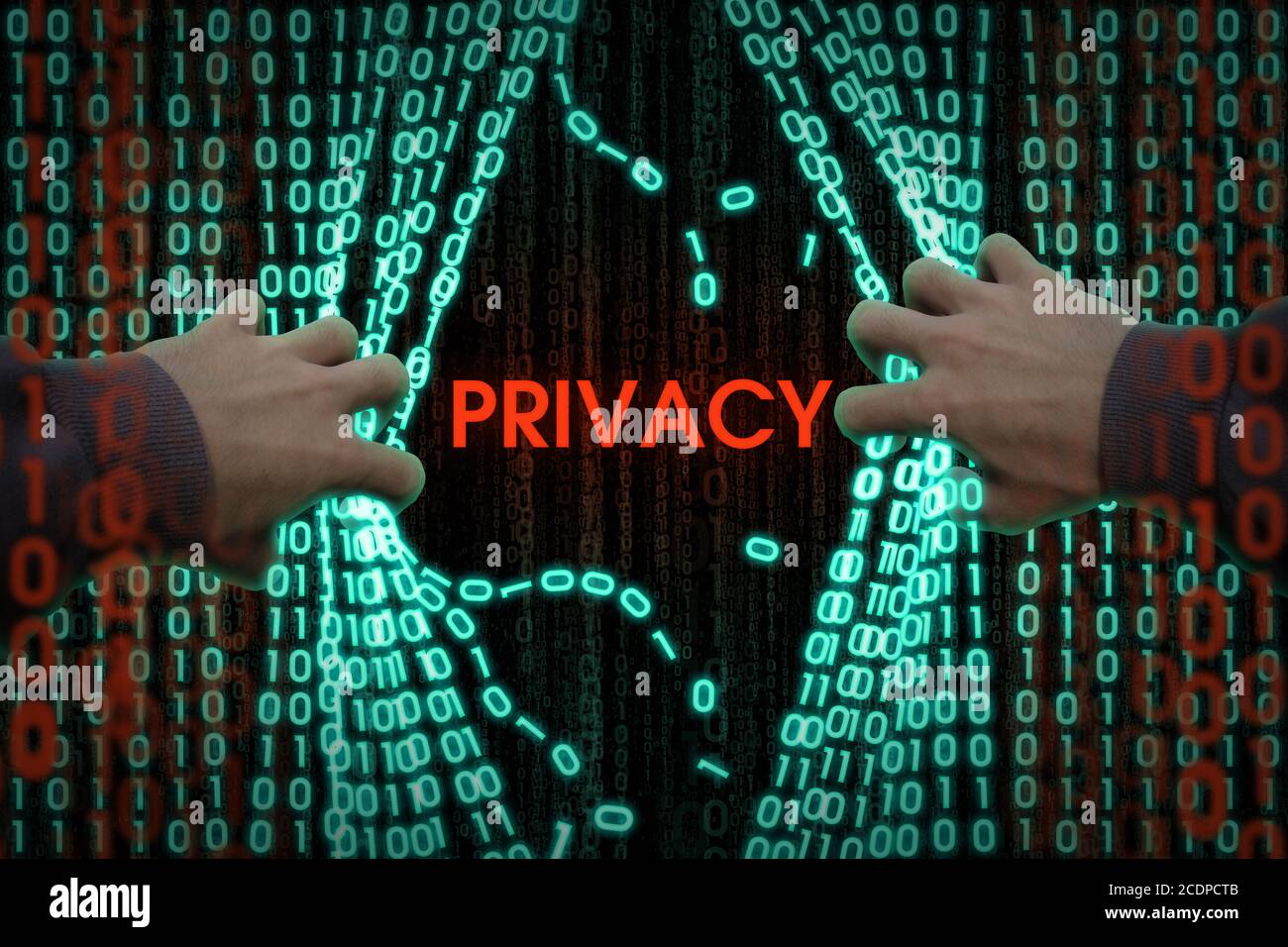 Hacker hands tearing binary code. Hacker enters the computer, steals ...