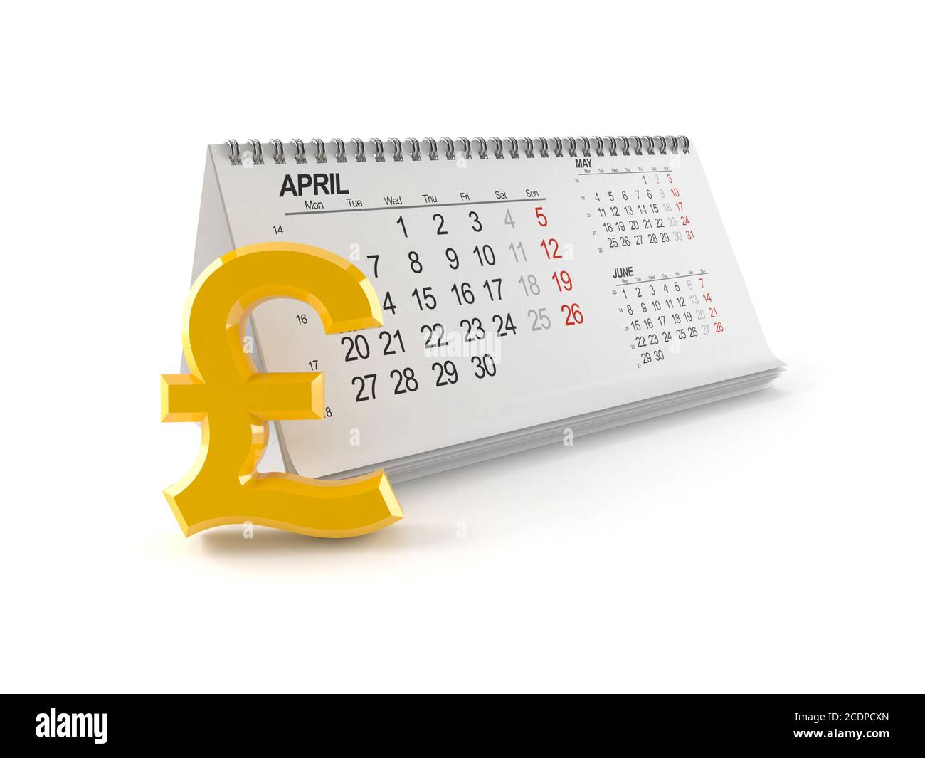 Calendar and pound currency symbol isolated on white background Stock ...