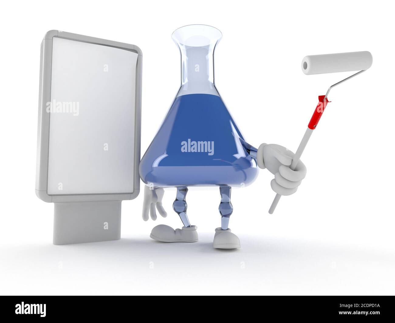 Chemistry flask character with blank billboard isolated on white ...