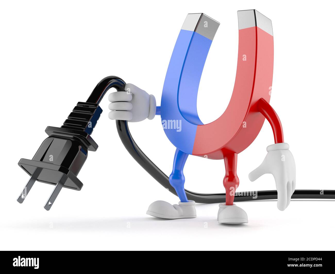 Magnet character holding electric plug isolated on white background ...