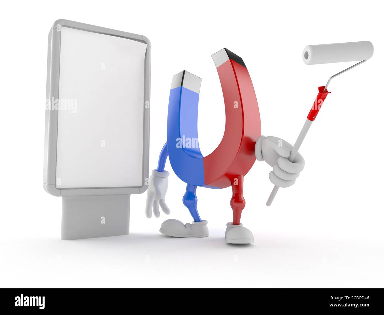 Magnet character with blank billboard isolated on white background ...