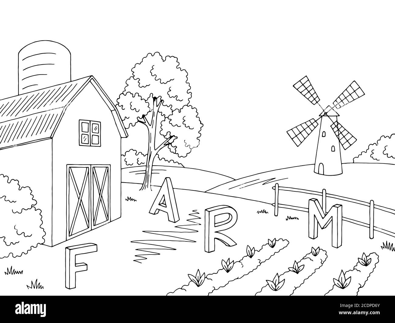 Farm Land Clipart Black And White