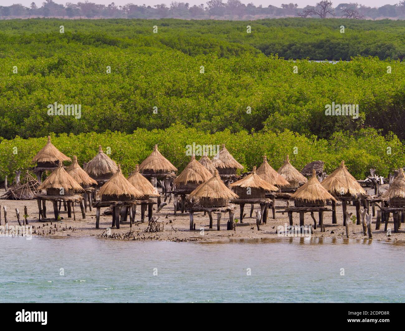 Granaries on a shell island among mangrove trees, Joal-Fadiouth ...