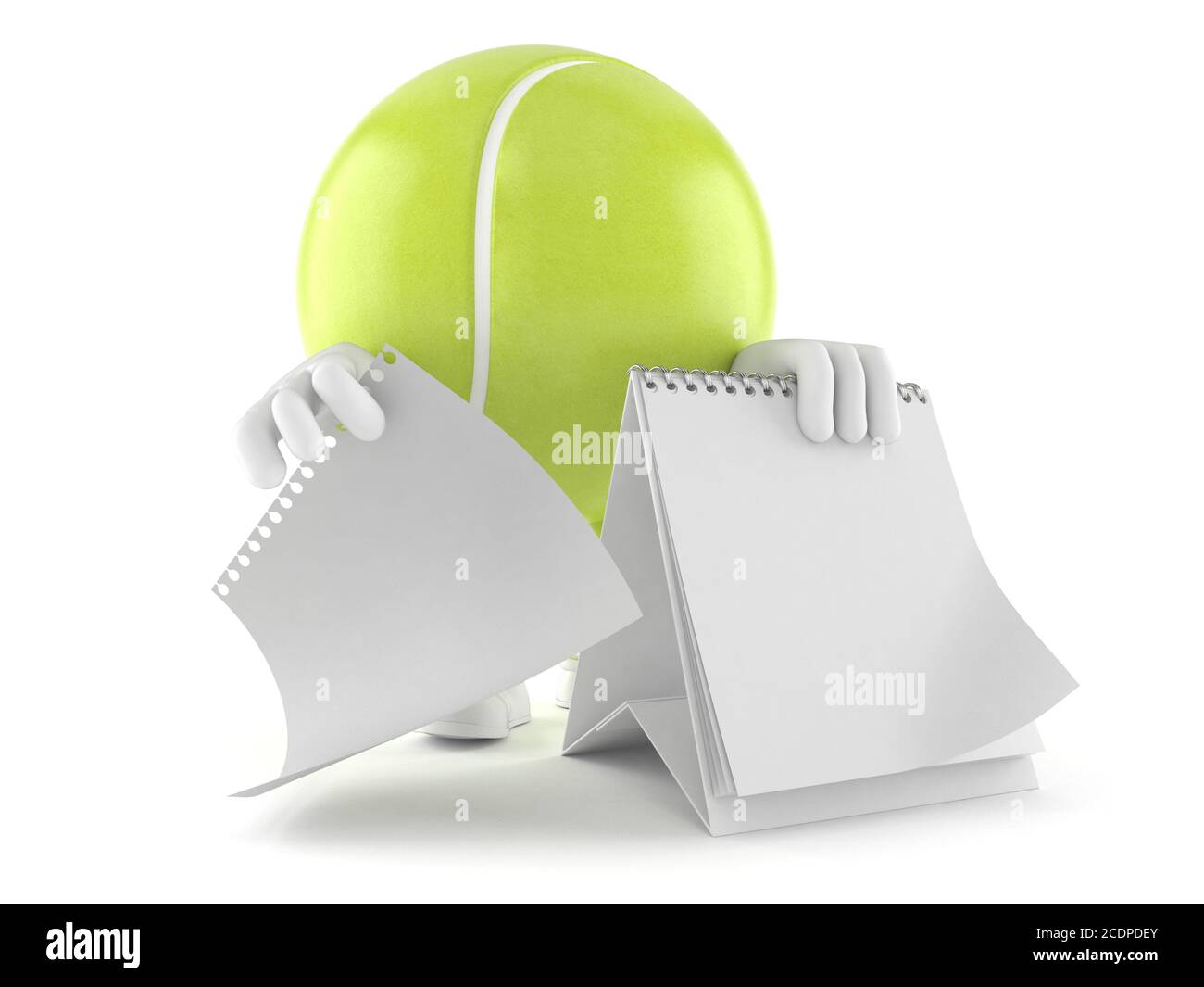 Tennis ball character with blank calendar isolated on white background ...