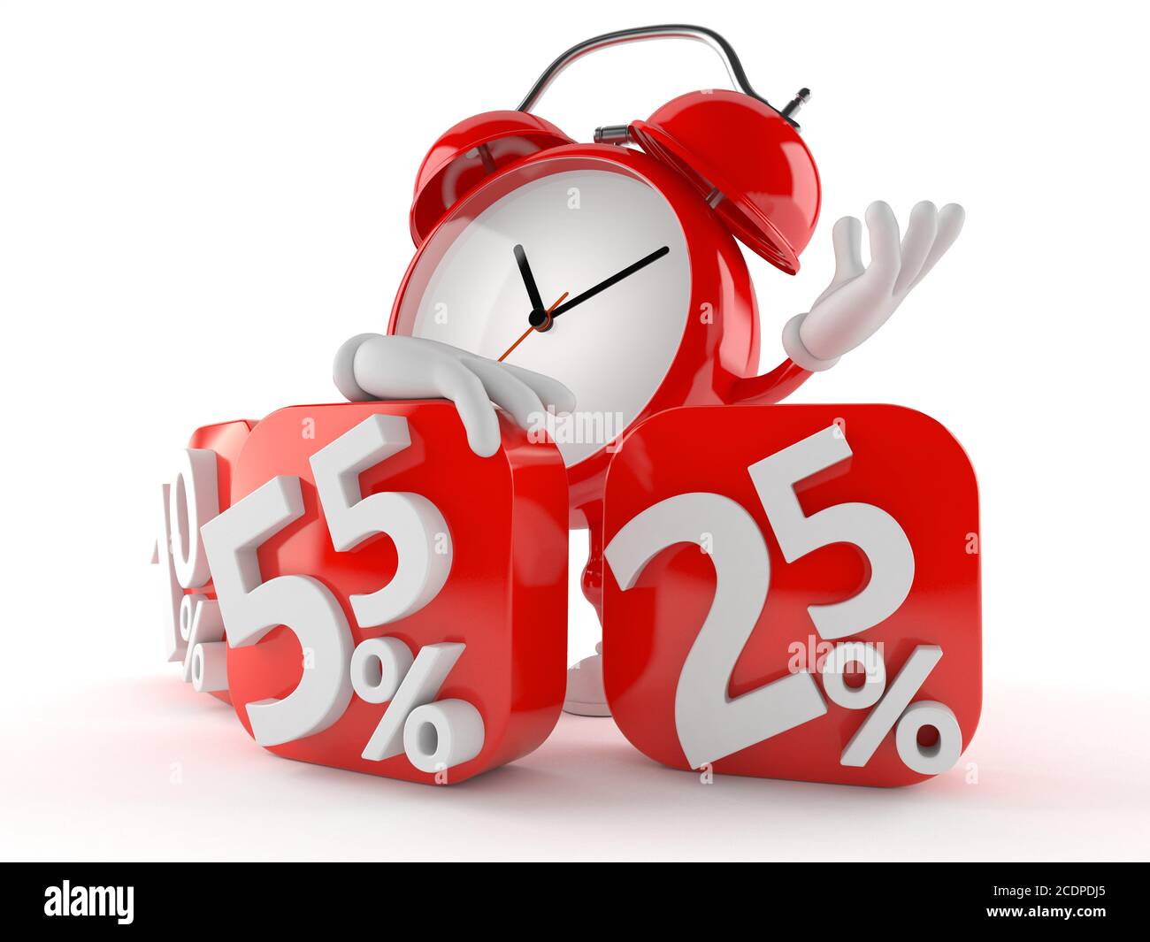 Alarm clock character with percent symbols isolated on white background ...