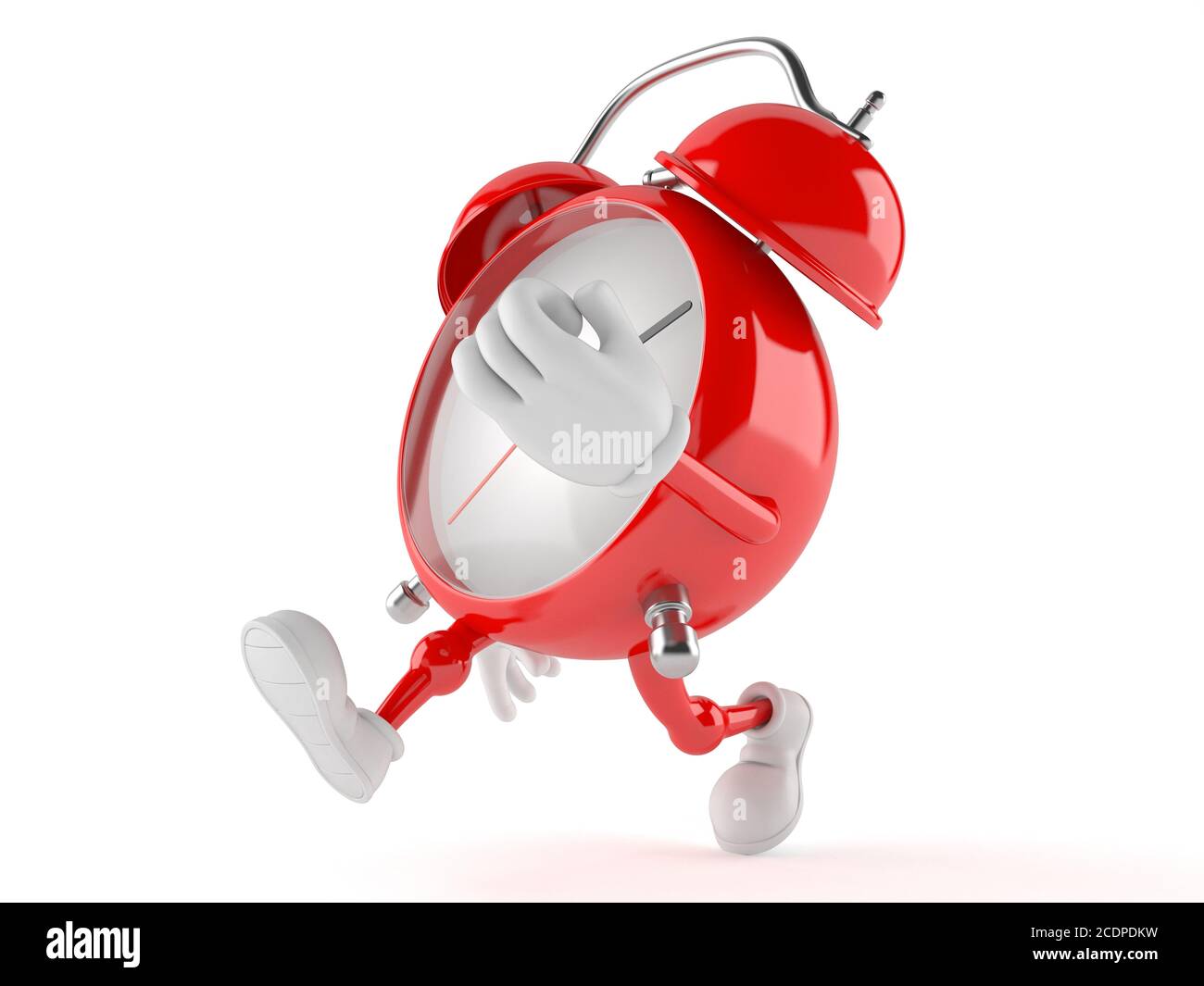 Alarm clock character running on white background Stock Photo - Alamy