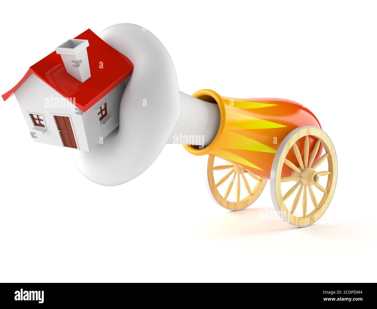 Canon with house isolated on white background Stock Photo - Alamy