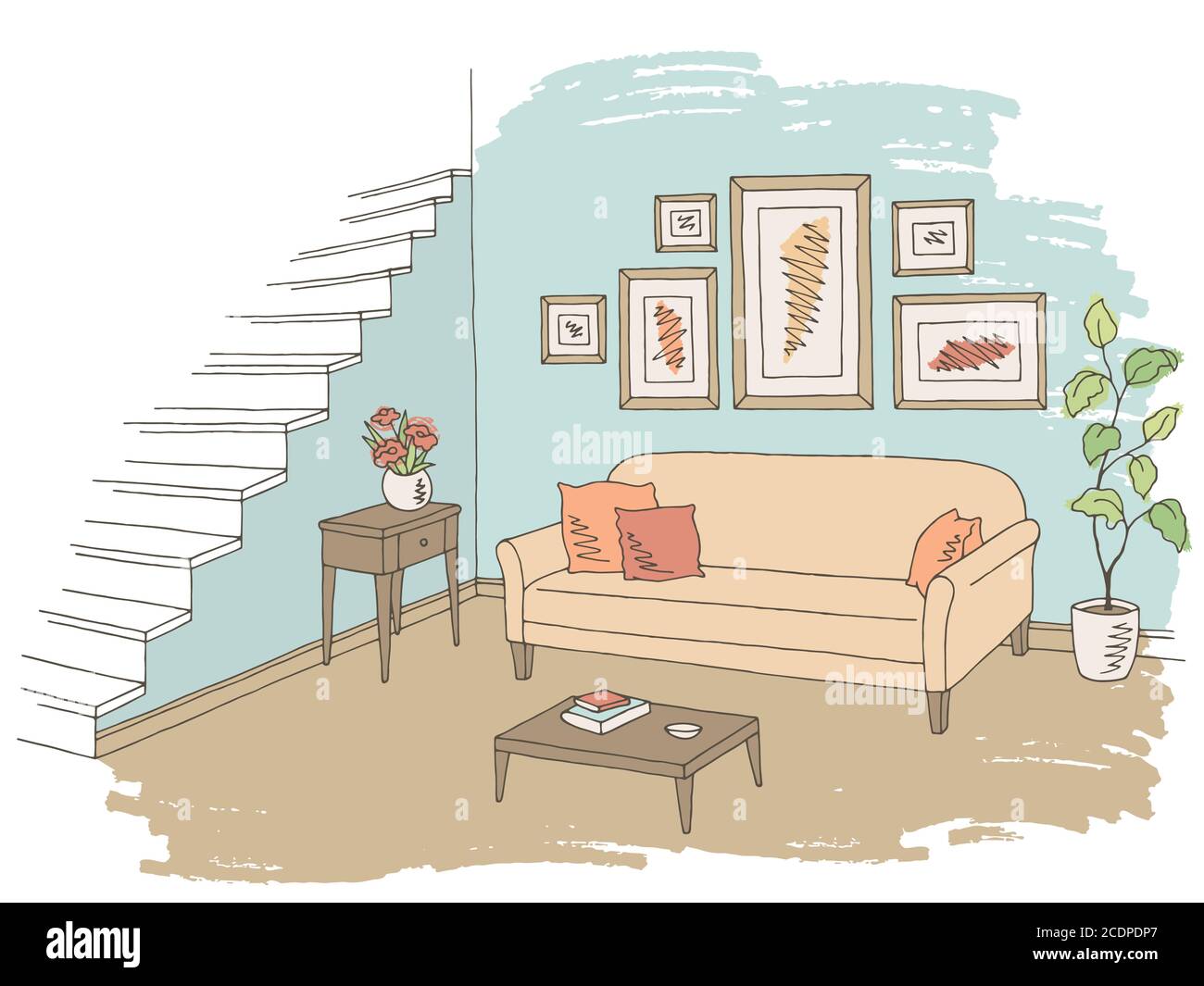 Living room graphic color interior sketch illustration vector Stock ...