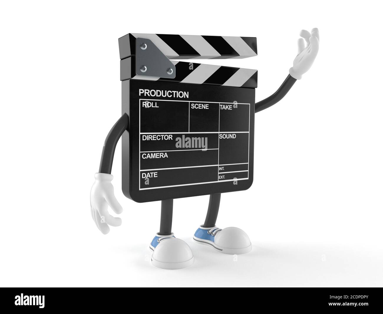 Film slate character isolated on white background Stock Photo - Alamy