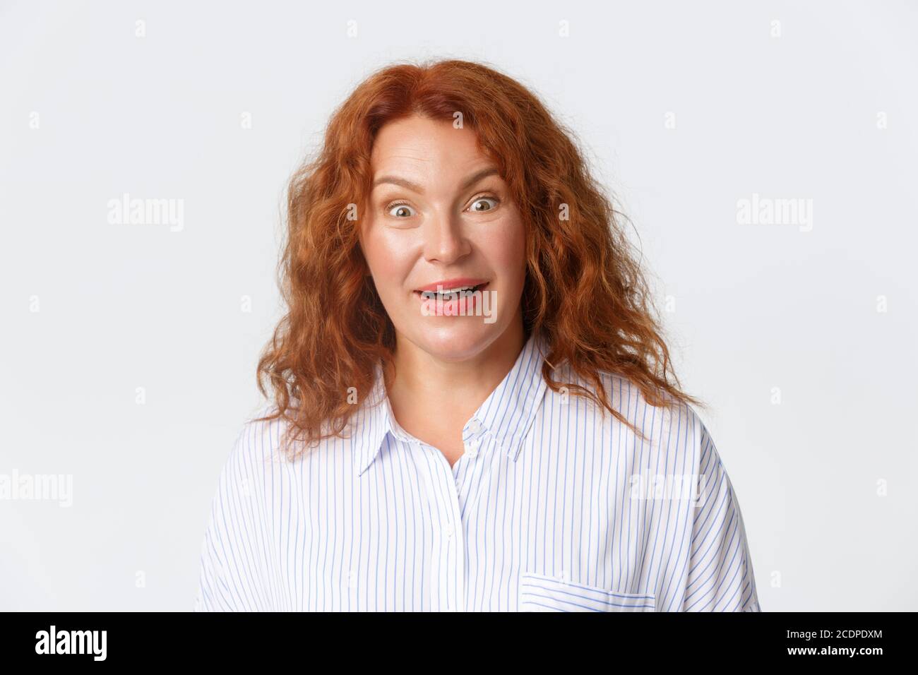 People, emotions and lifestyle concept. Close-up portrait of surprised ...