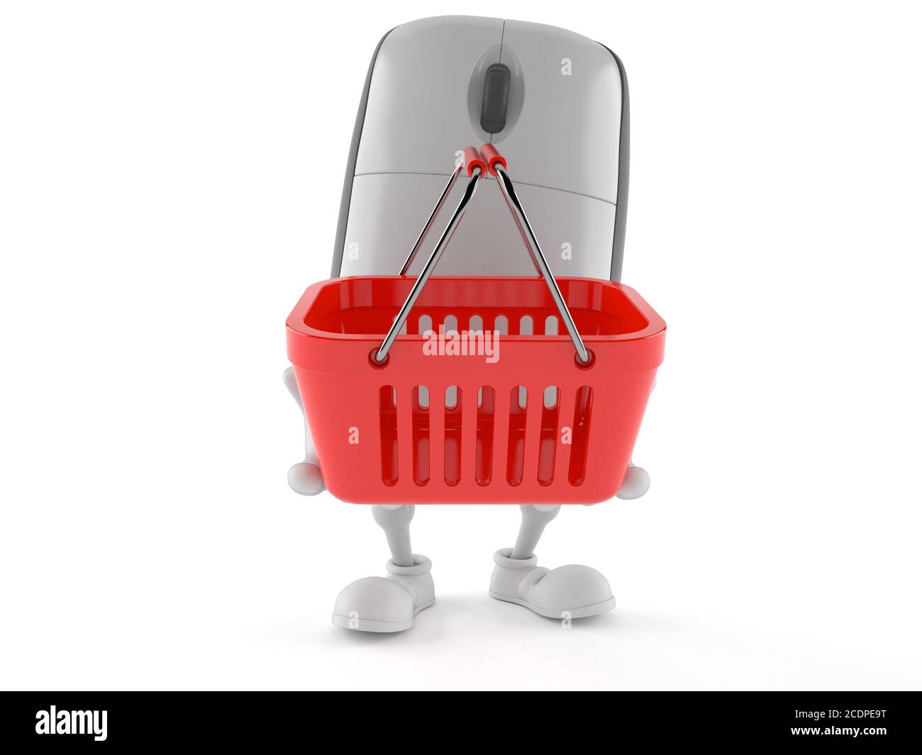 Computer mouse toon with shopping basket isolated on white background ...